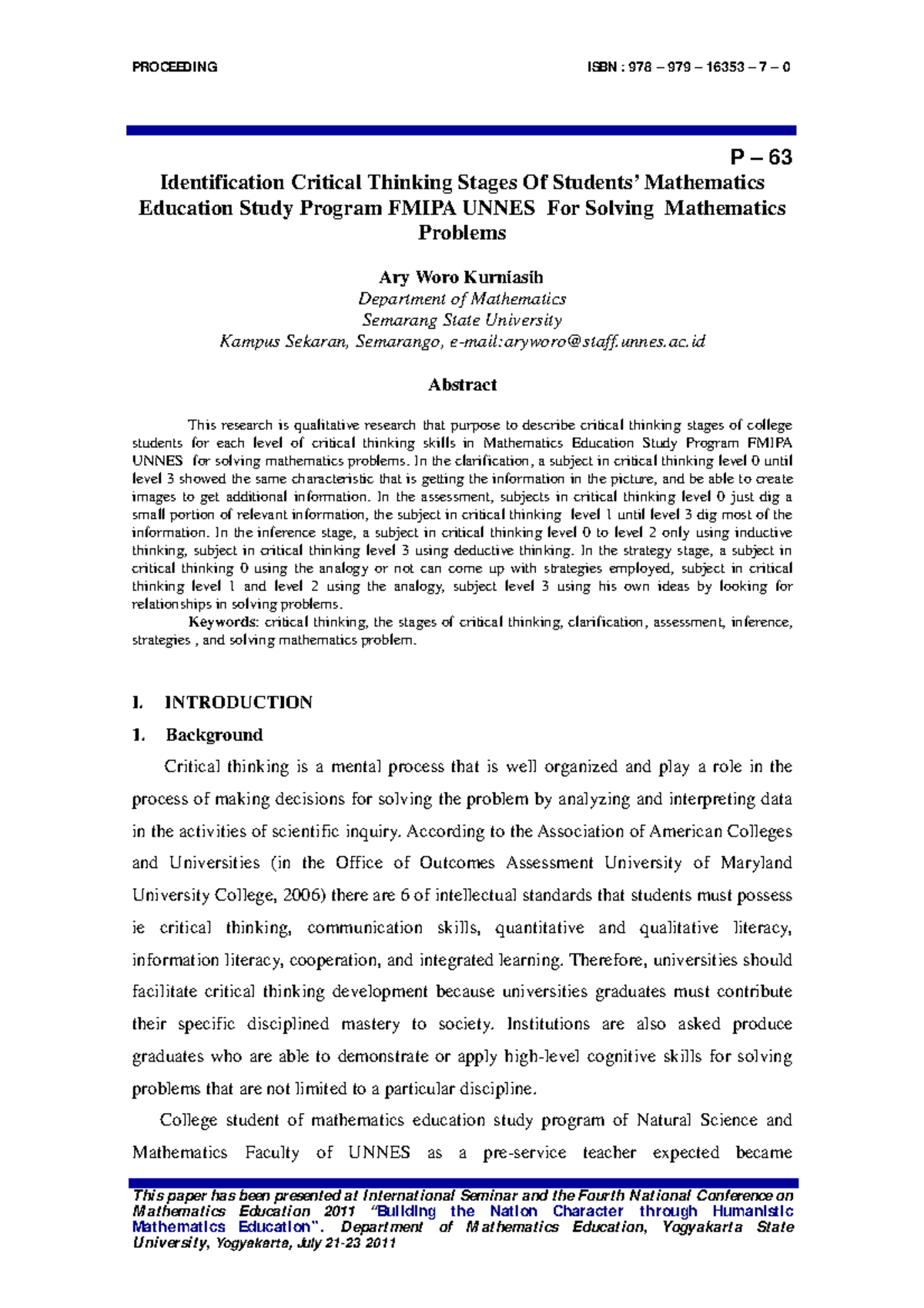Critical thinking - This paper has been presented at International ...