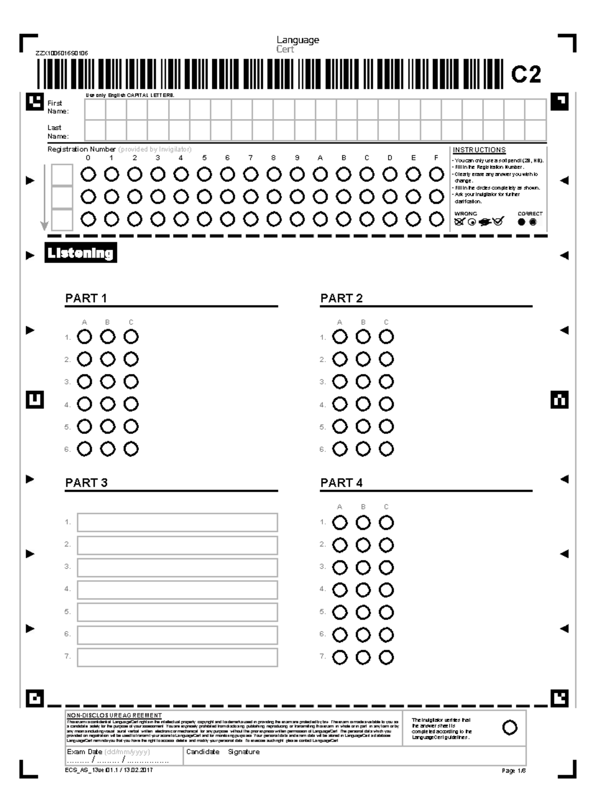 C2- Iesol Answer Sheet 2 - C First Use only English CAPITAL LETTERS ...