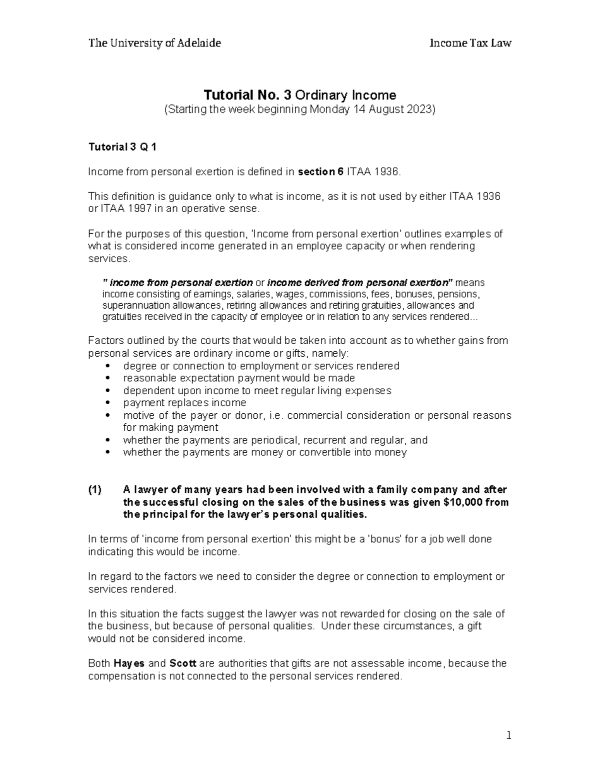 Tutorial No 3 Ordinary Income Solutions 2023, S2 - Tutorial No. 3 ...