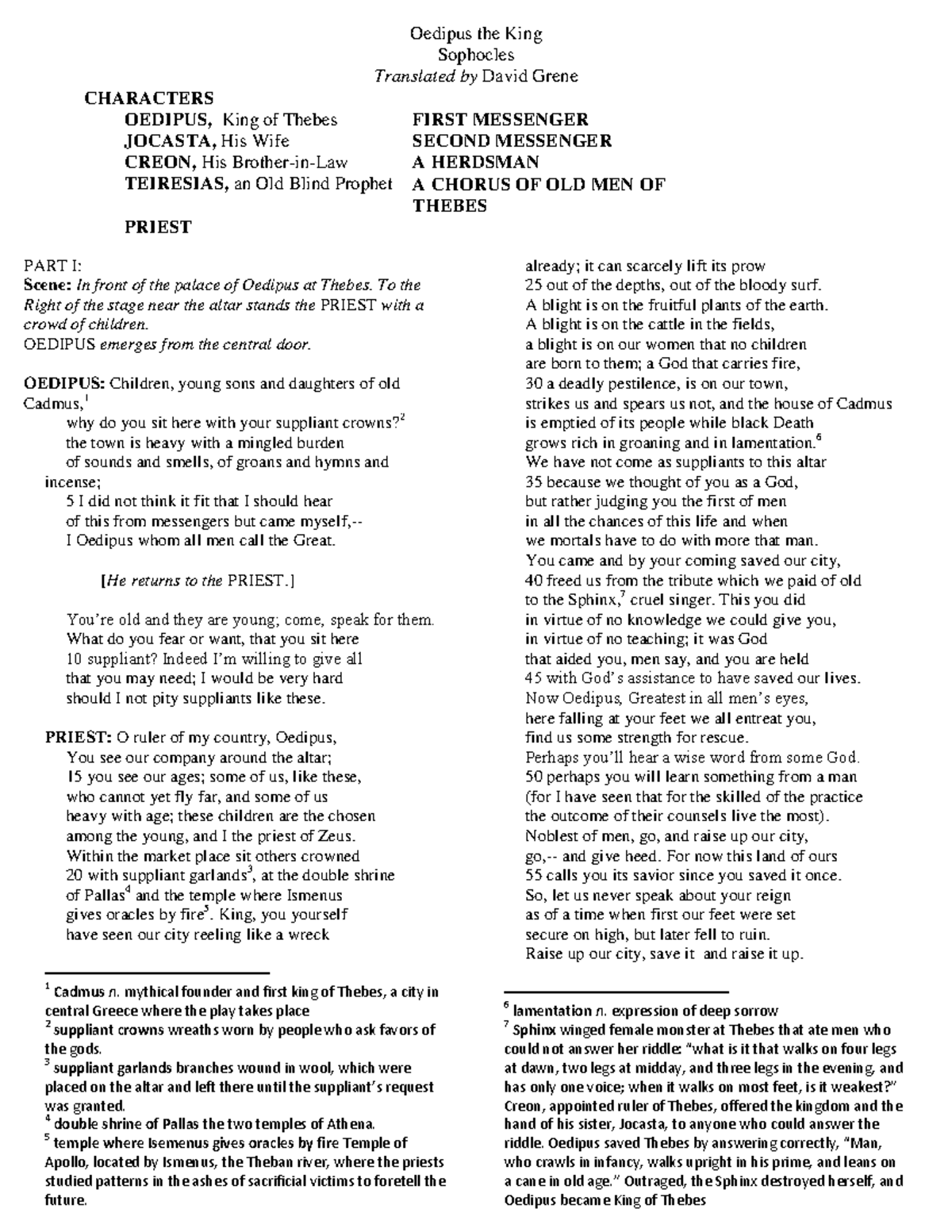 Oedipus the King - 모르겠어요 - Oedipus the King Sophocles Translated by ...