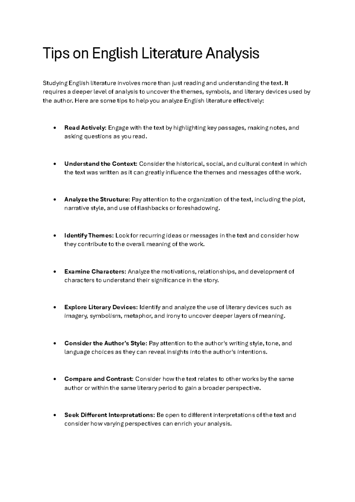 Eng Lit Notes - Literature Tips - Tips on English Literature Analysis ...