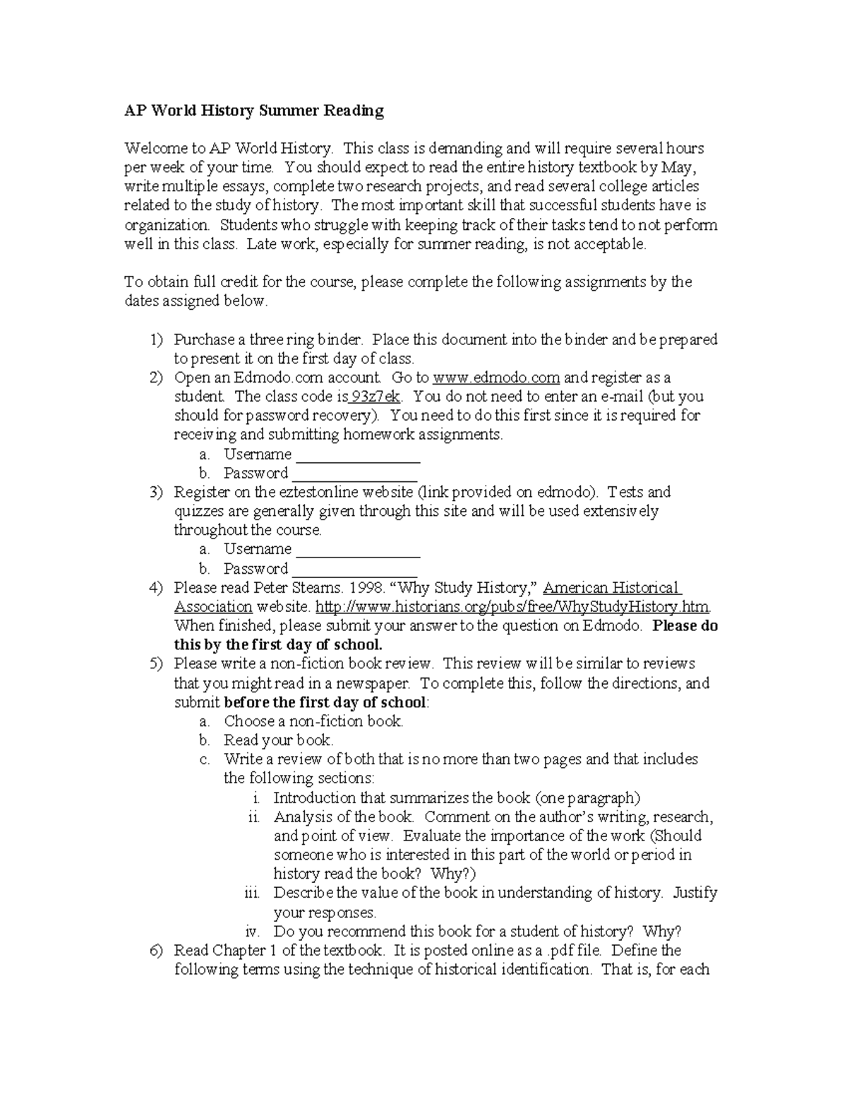 AP World History Summer Reading - AP World History Summer Reading ...