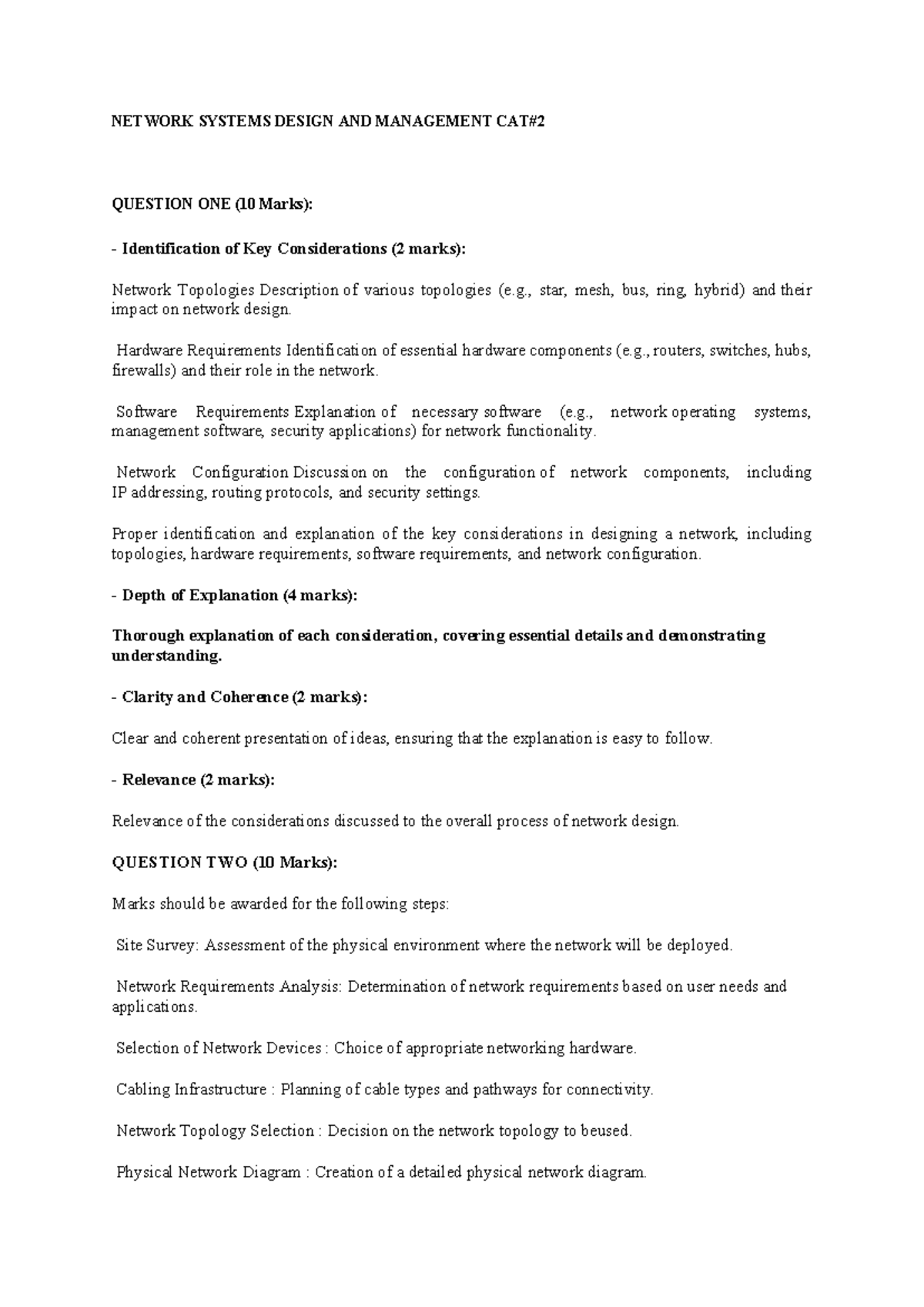Solutions- Network Systems Design AND Management CAT#2 - NETWORK SYSTEMS DESIGN AND MANAGEMENT ...