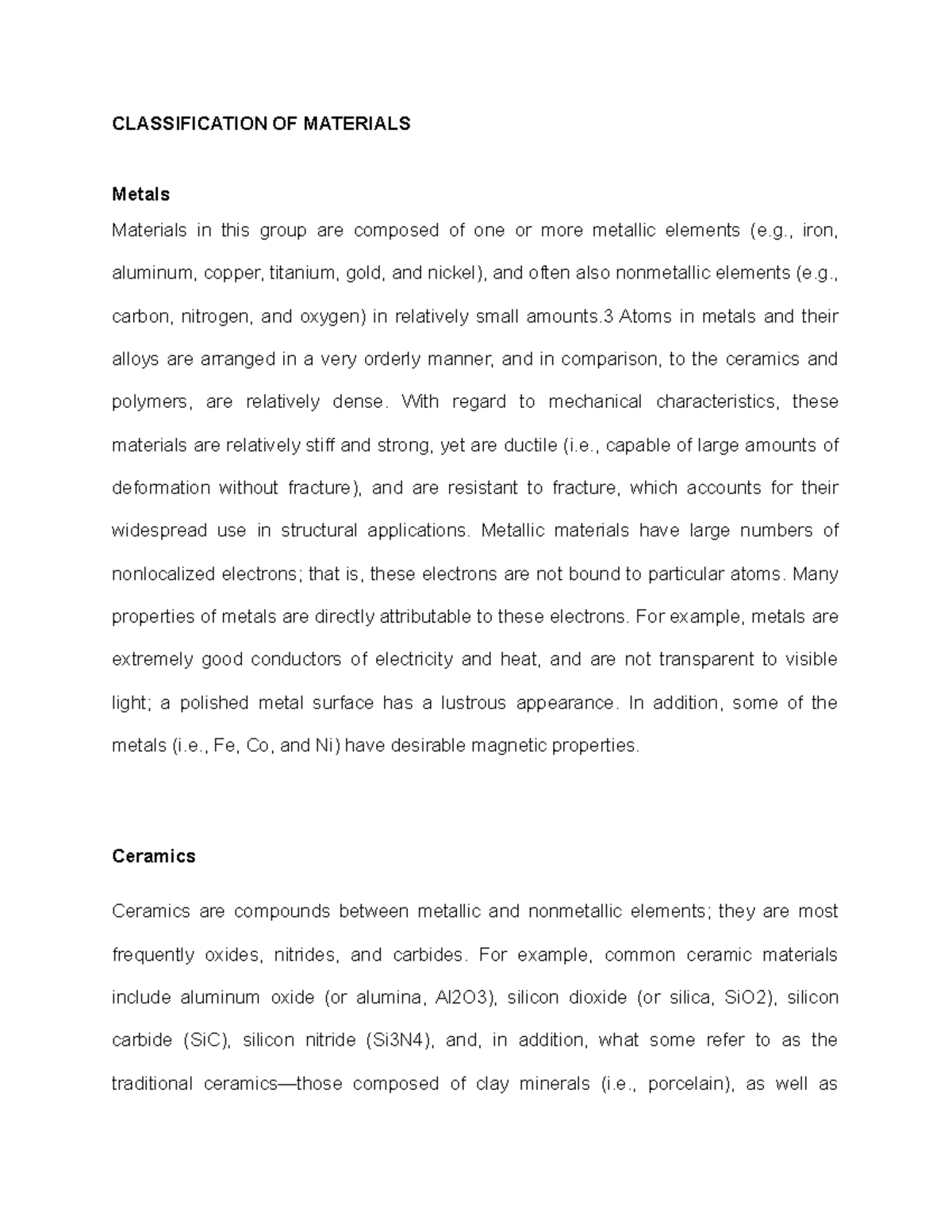 3. Classification of Materials - CLASSIFICATION OF MATERIALS Metals ...