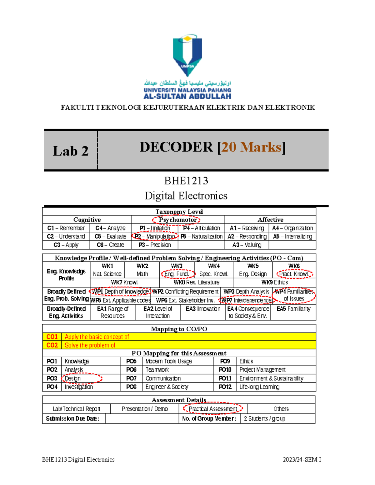 Lab 2 BHE1213 Decoder - FAKULTI TEKNOLOGI KEJURUTERAAN ELEKTRIK DAN ...