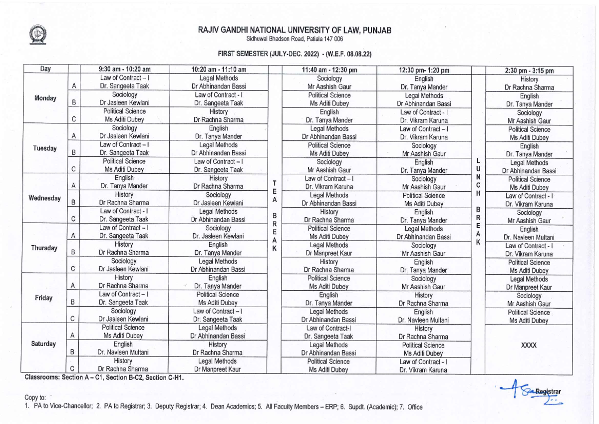 Time Table July Dec 2022 - Ballb - Studocu