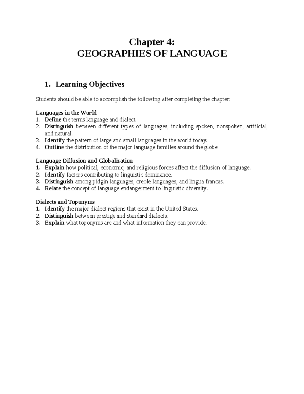 Chapter 4 Objectives Study Guide - Chapter 4: GEOGRAPHIES OF LANGUAGE 1 ...