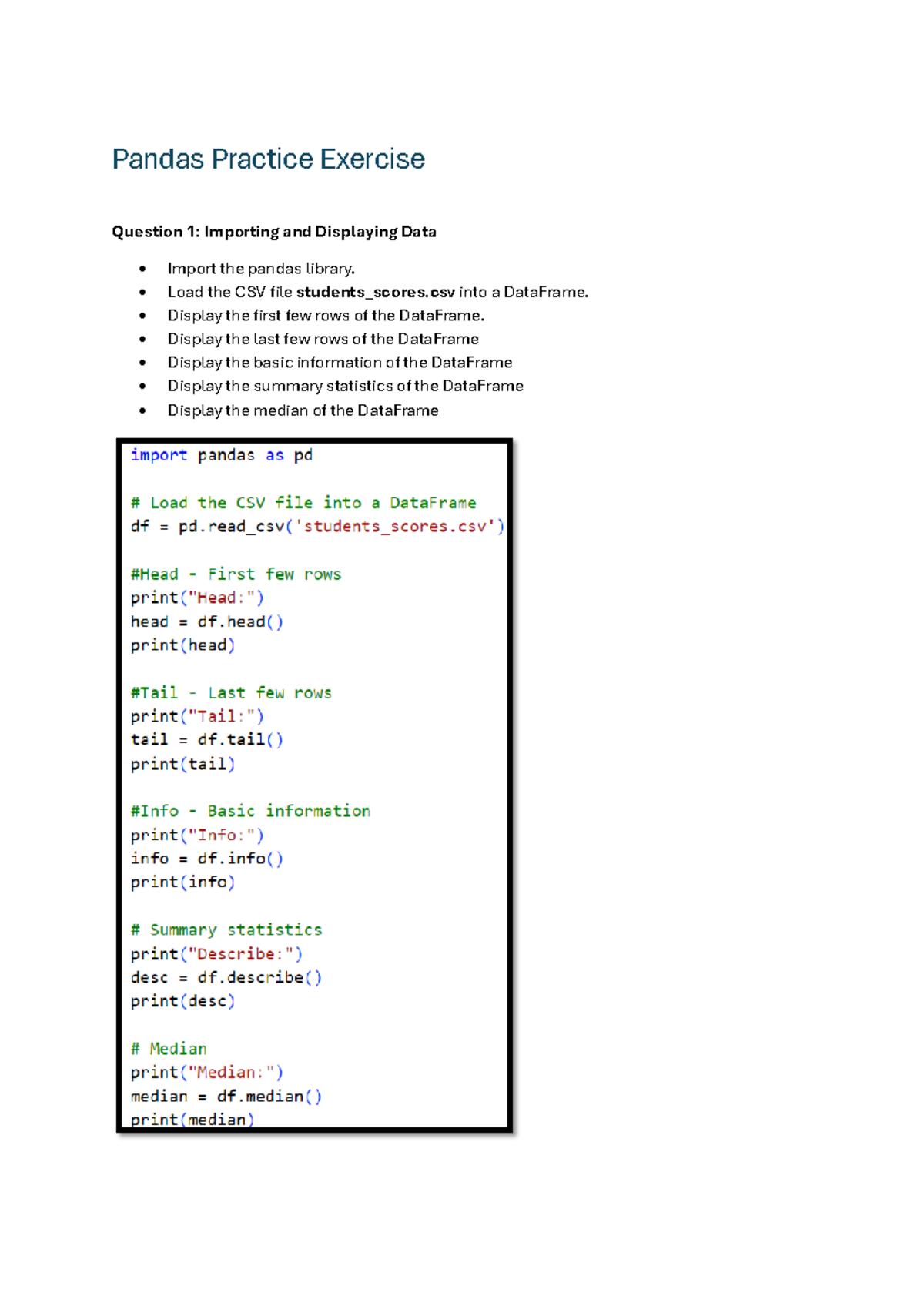 Pandas Questions - MEMO - Pandas Practice Exercise Question 1 ...