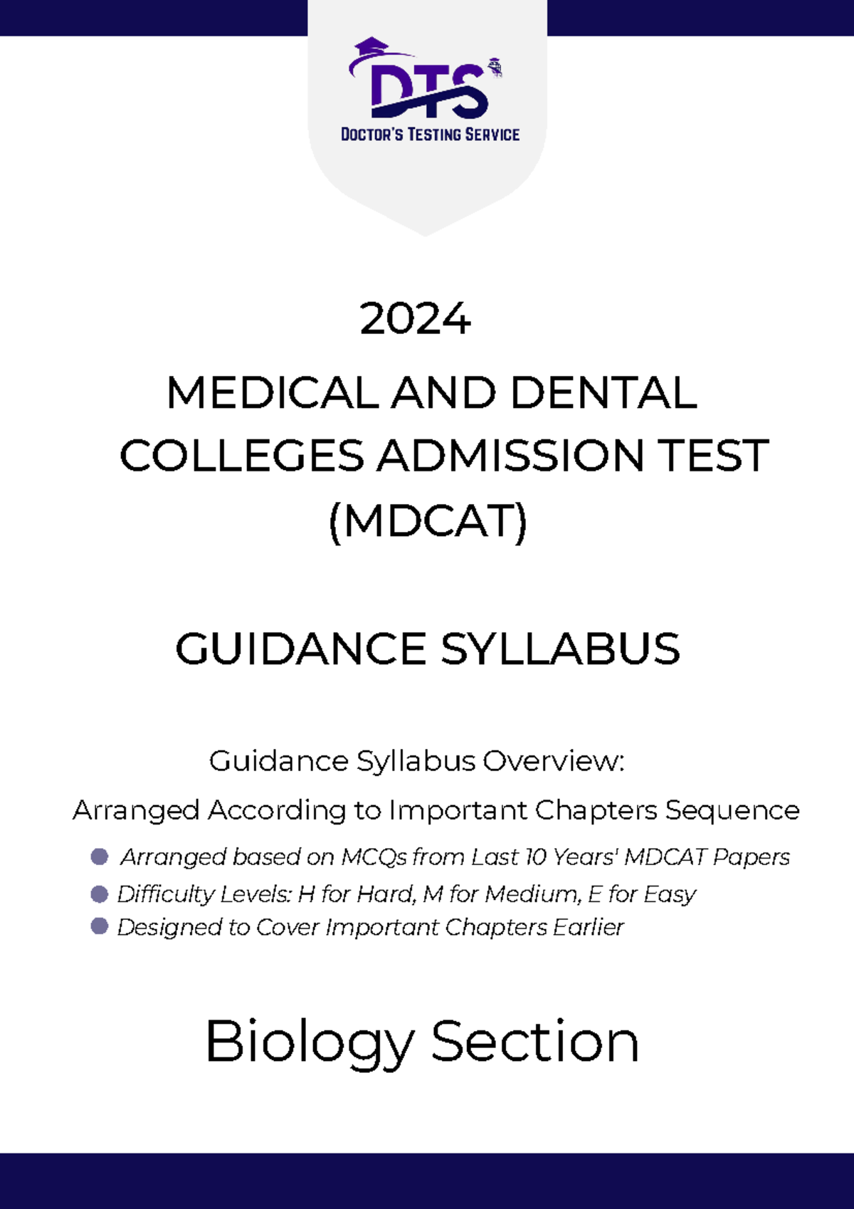 Mdcat Guidance Syllabus 2024 By Doctor’s Testing Service - DTS - 2024 ...