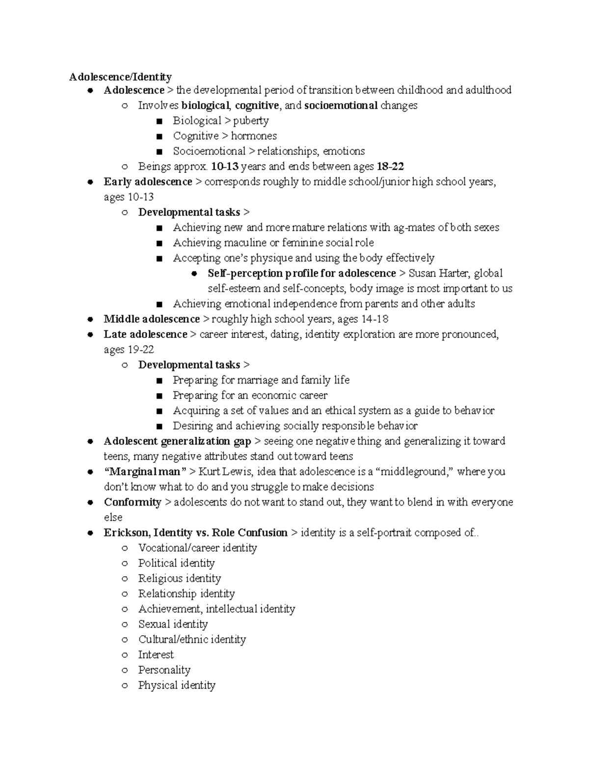 PSY 212 Exam 4 Notes - Adolescence/Identity Adolescence > the ...