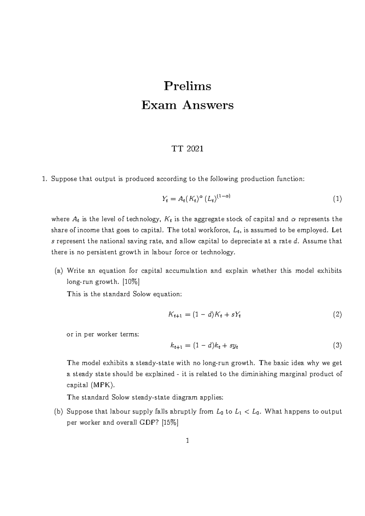 Prelims Macro Collection Solutions Tt21 Prelims Exam Answers Tt 2021 Suppose That Output Is