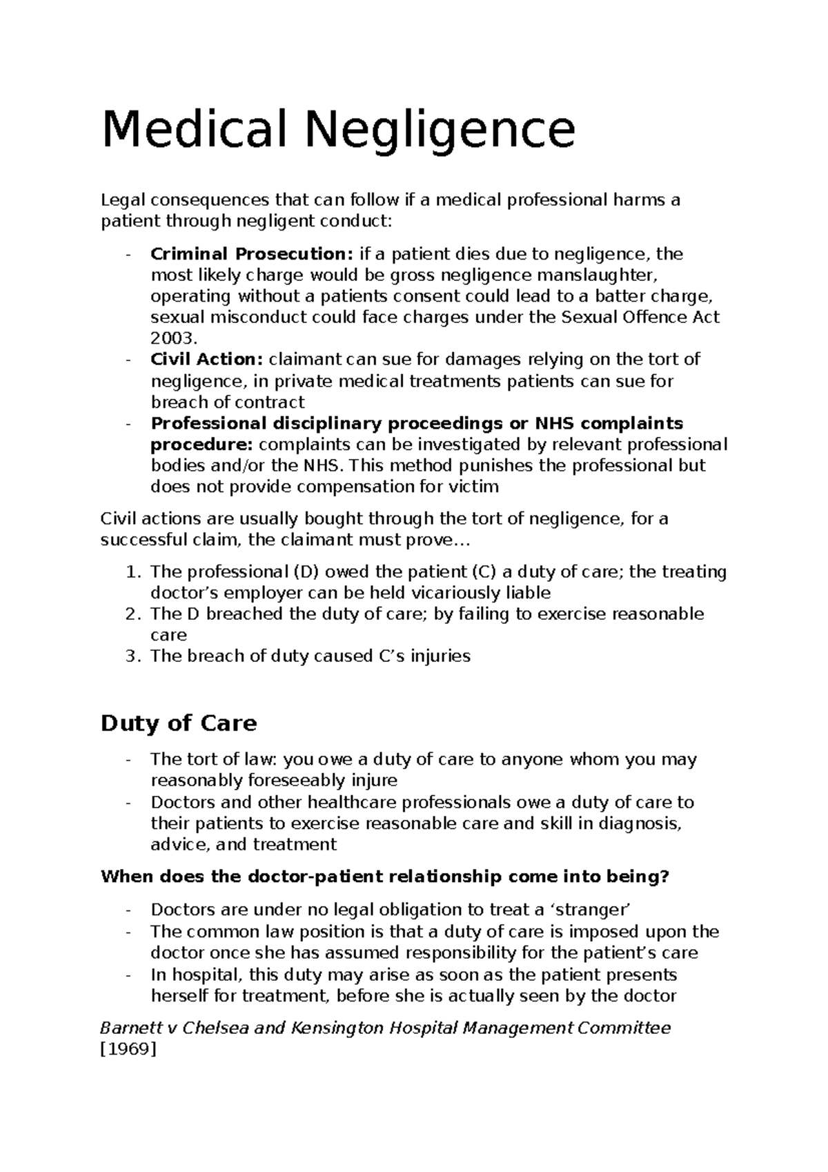 Unit 1 notes: Medical Negligence - Medical Negligence Legal ...
