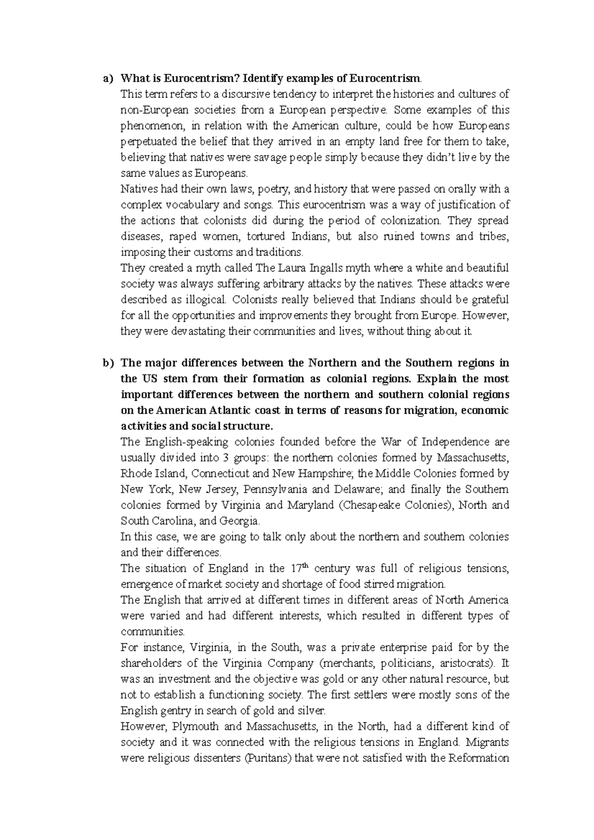 Guiding questions unit 3 to 5 - a) What is Eurocentrism? Identify ...