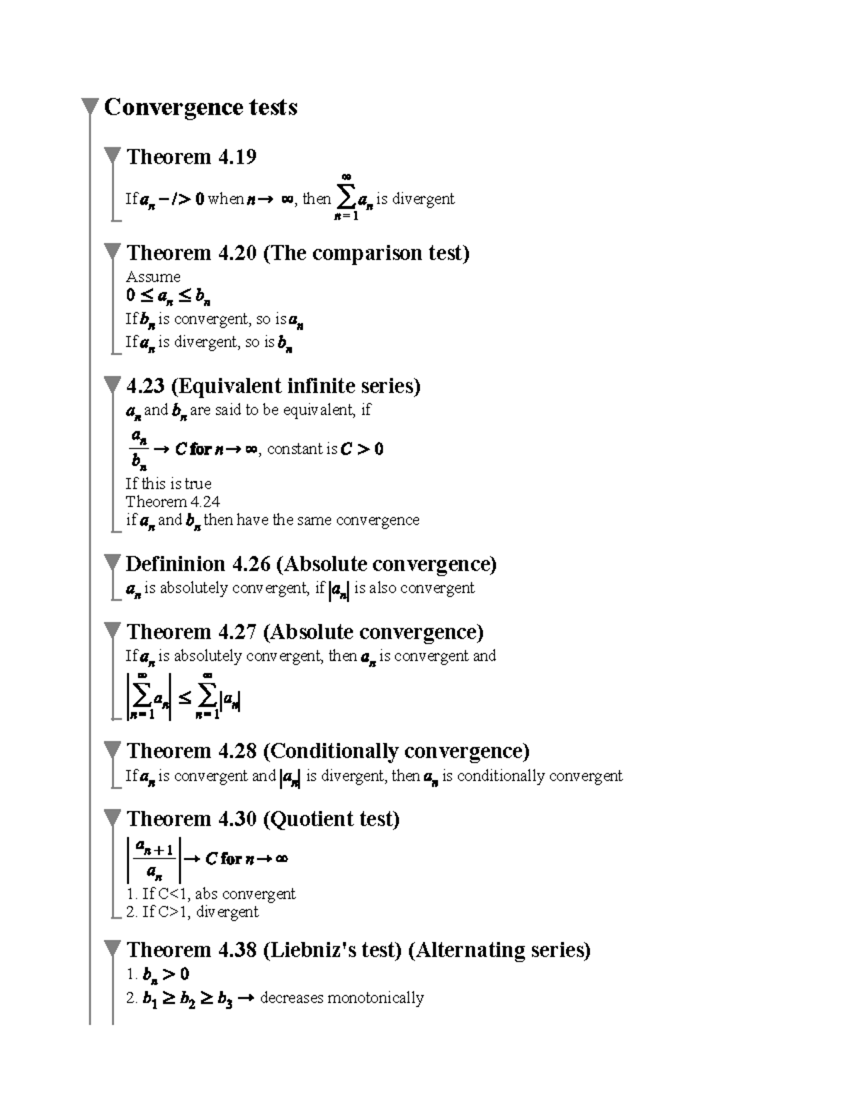 Math2-cheatsheet - Summary Matematik 2 - Convergence tests Theorem 4 If ...