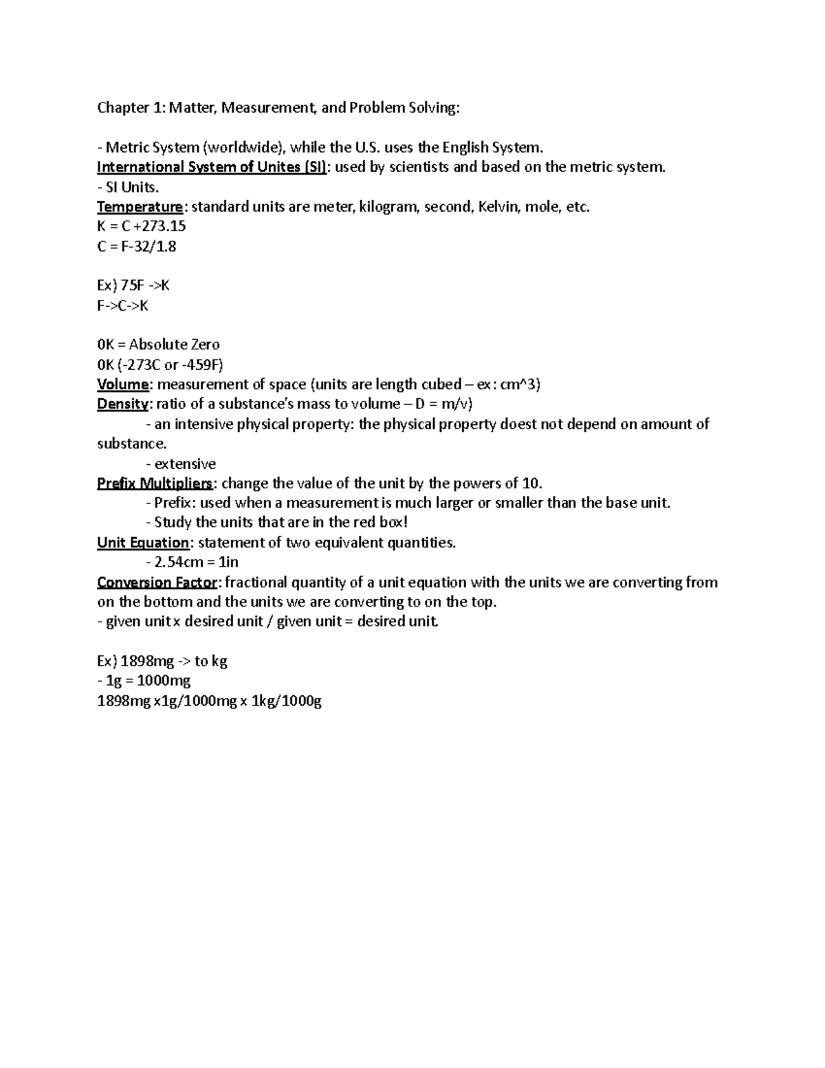 Chapter 1 Notes - chap 1 - Chapter 1: Matter, Measurement, and Problem ...
