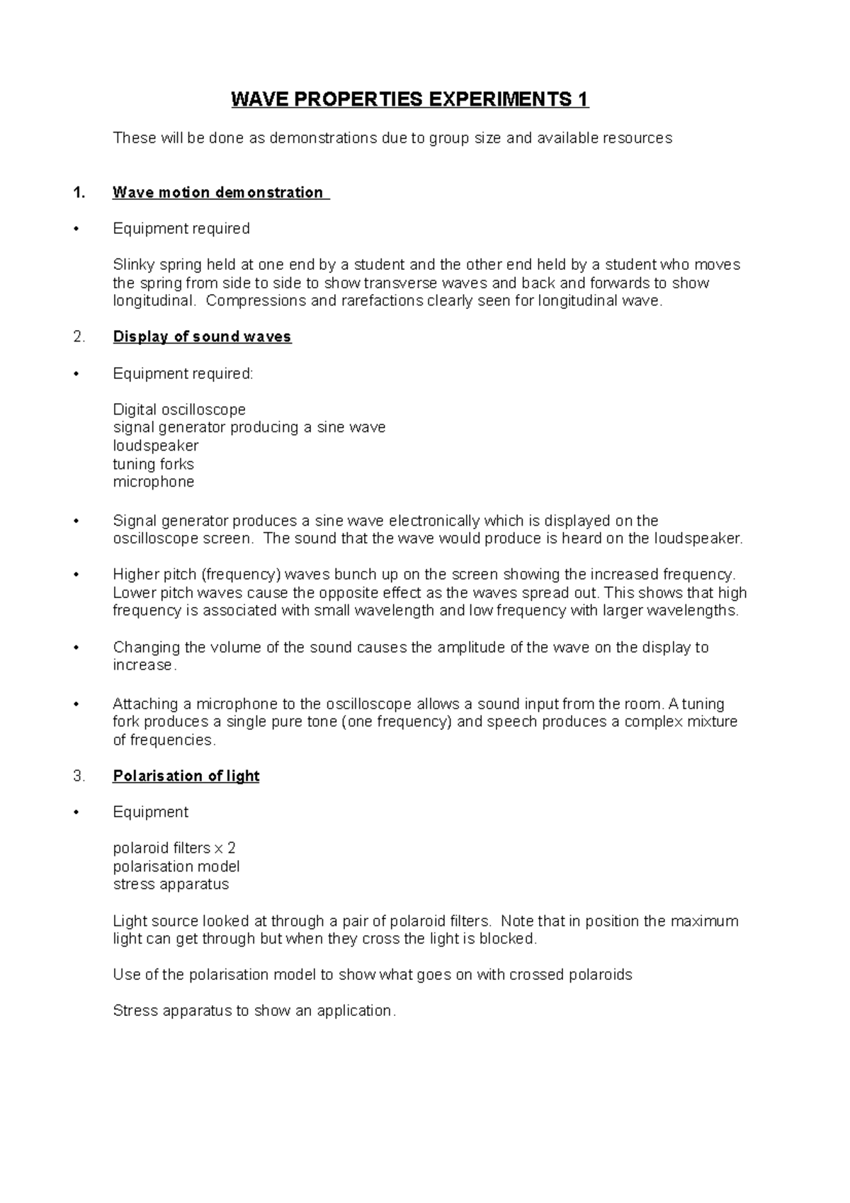 Unit 3 - Wave Properties Experiments - WAVE PROPERTIES EXPERIMENTS 1 ...