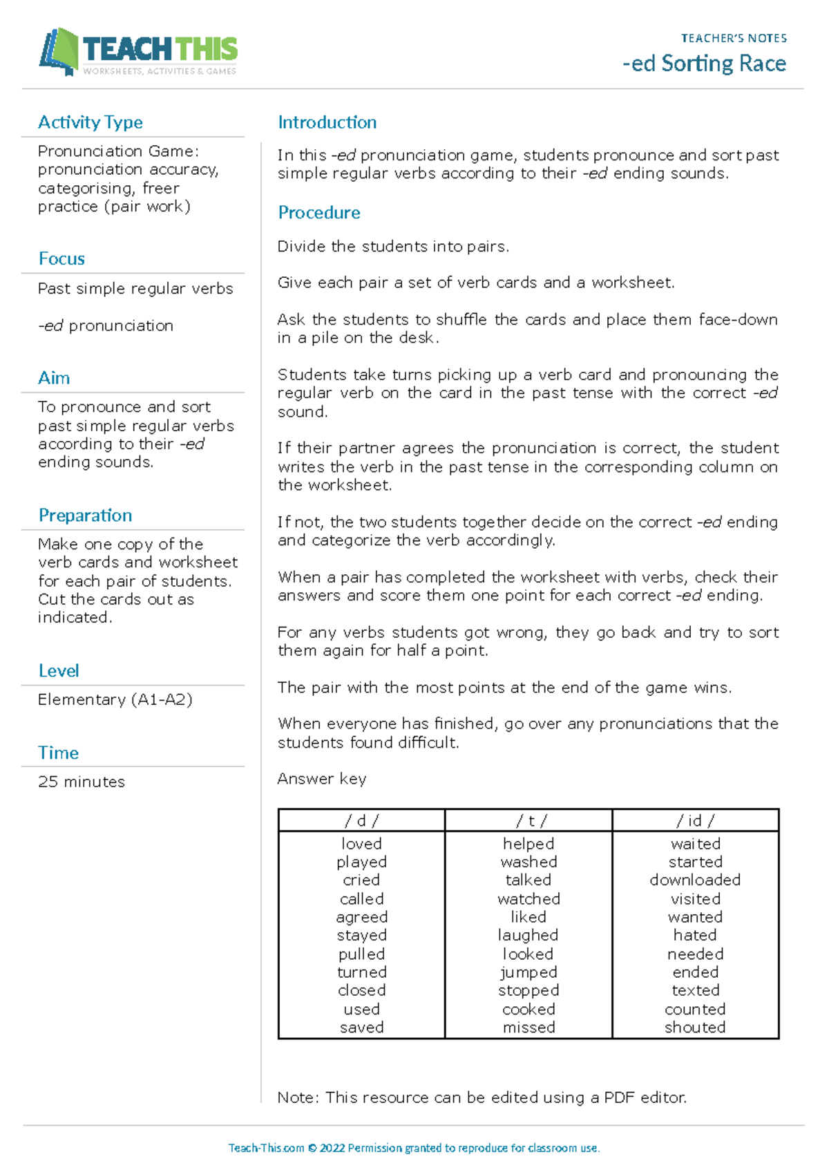 Ed Sorting Race - /'lm - TEACHER’S NOTES -ed Sorting Race Introduction ...