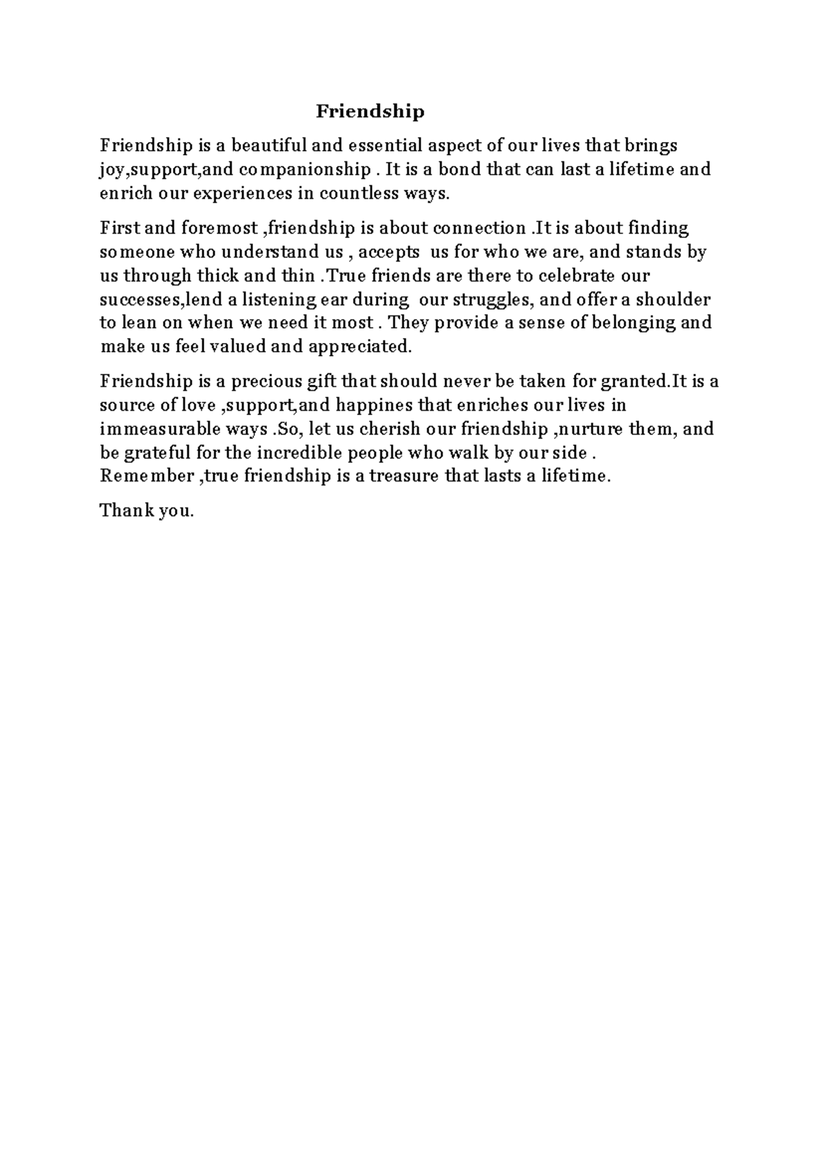 Friendship Speech - usdwqqewqhe8qw - Friendship Friendship is a ...