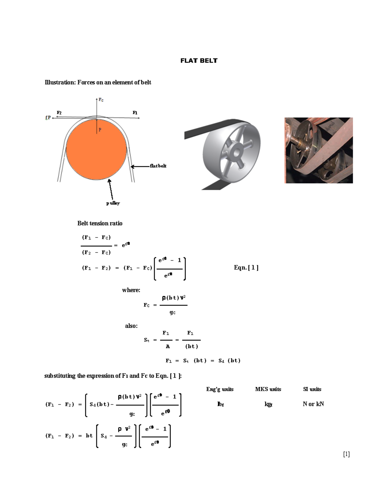 1. Belts - That was lecture notes - FLAT BELT Illustration: Forces on ...