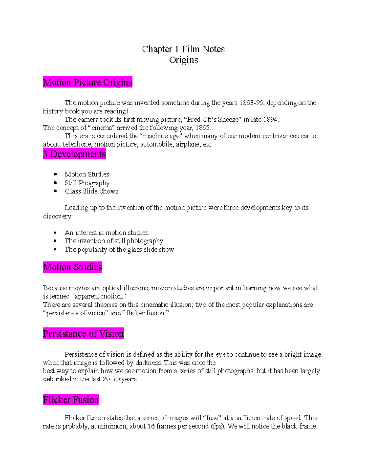 Chapter 1 Film Notes - Origin and beginning of film! - Chapter 1 Film ...