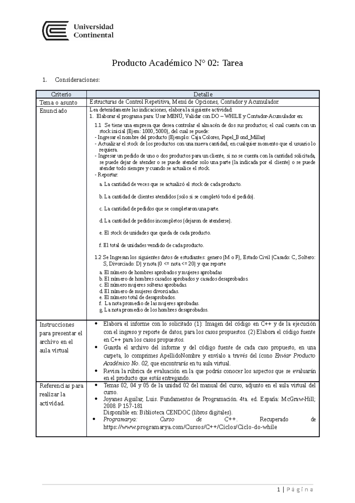 02 PA Tarea 02 Fundamentos de Programaci n - Producto Académico N° 02: Tarea 1. Consideraciones ...