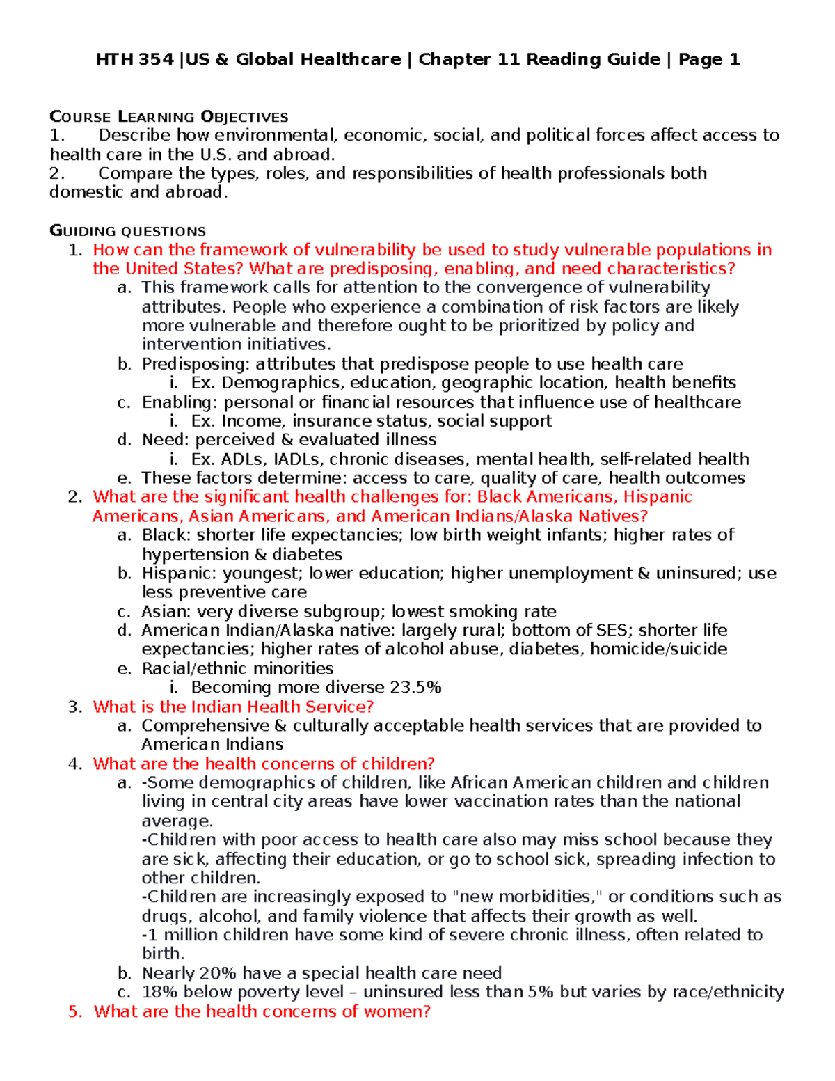 HTH 354 Chapter 11 Reading Guide - HTH 354 |US & Global Healthcare | Chapter 11 Reading Guide ...