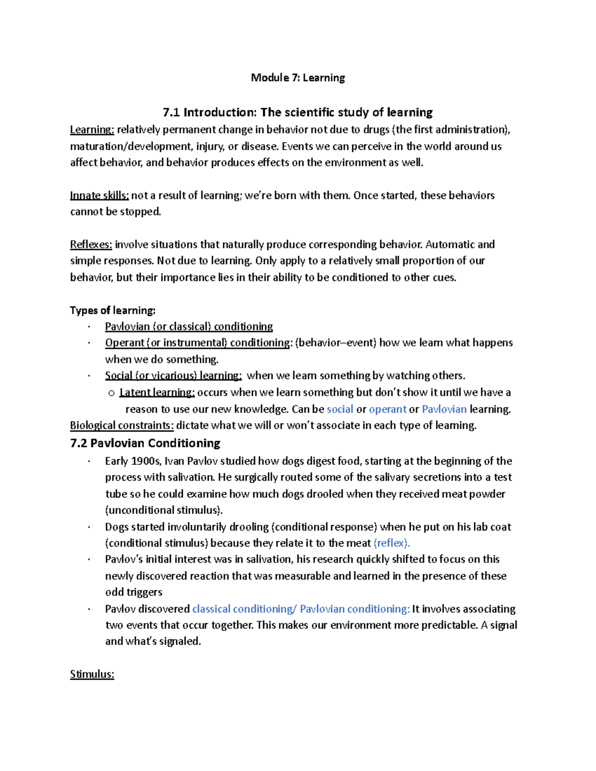 7.1 Introduction The scientific study of learning - Module 7: Learning ...