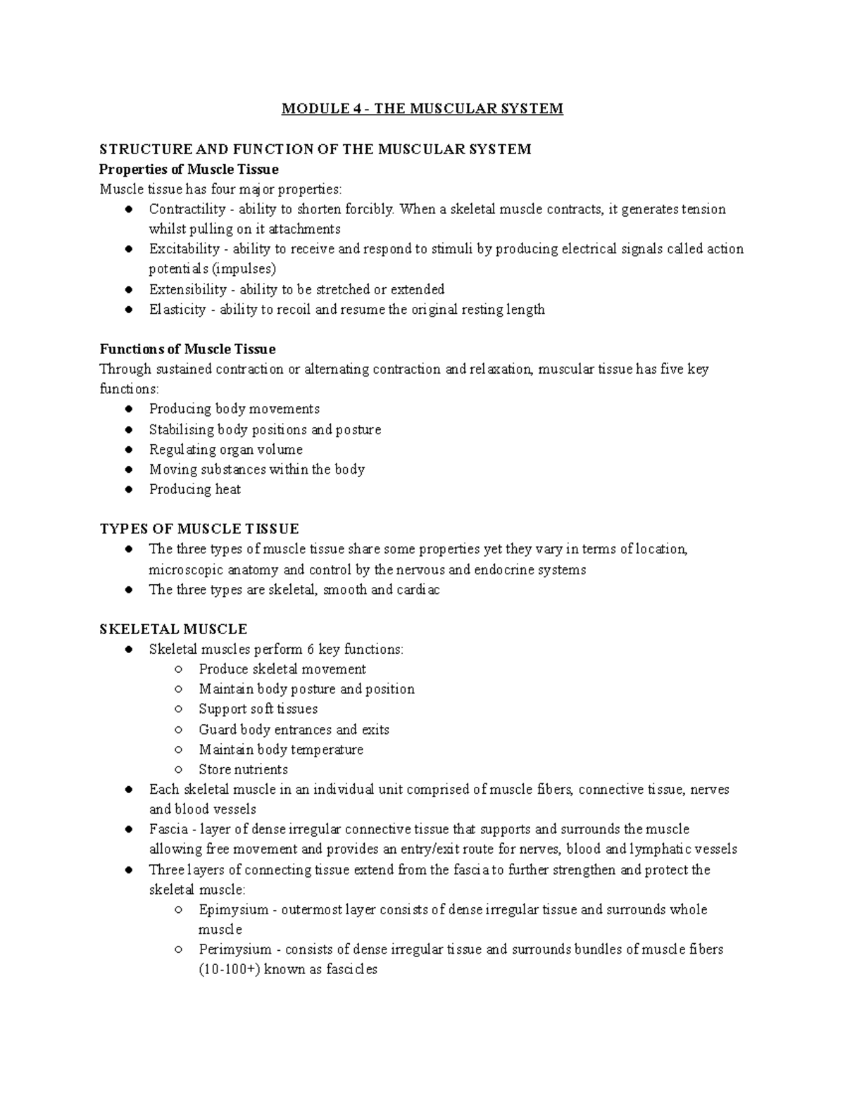 The Muscular System - MODULE 4 THE MUSCULAR SYSTEM STRUCTURE AND ...