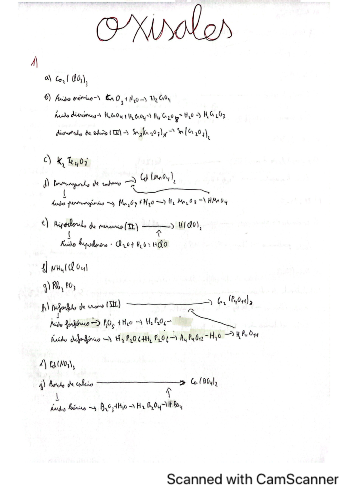 Oxisales - Apuntes - oxisales 1) a) co2l (00)) b) Asido cromico-) in O3 ...