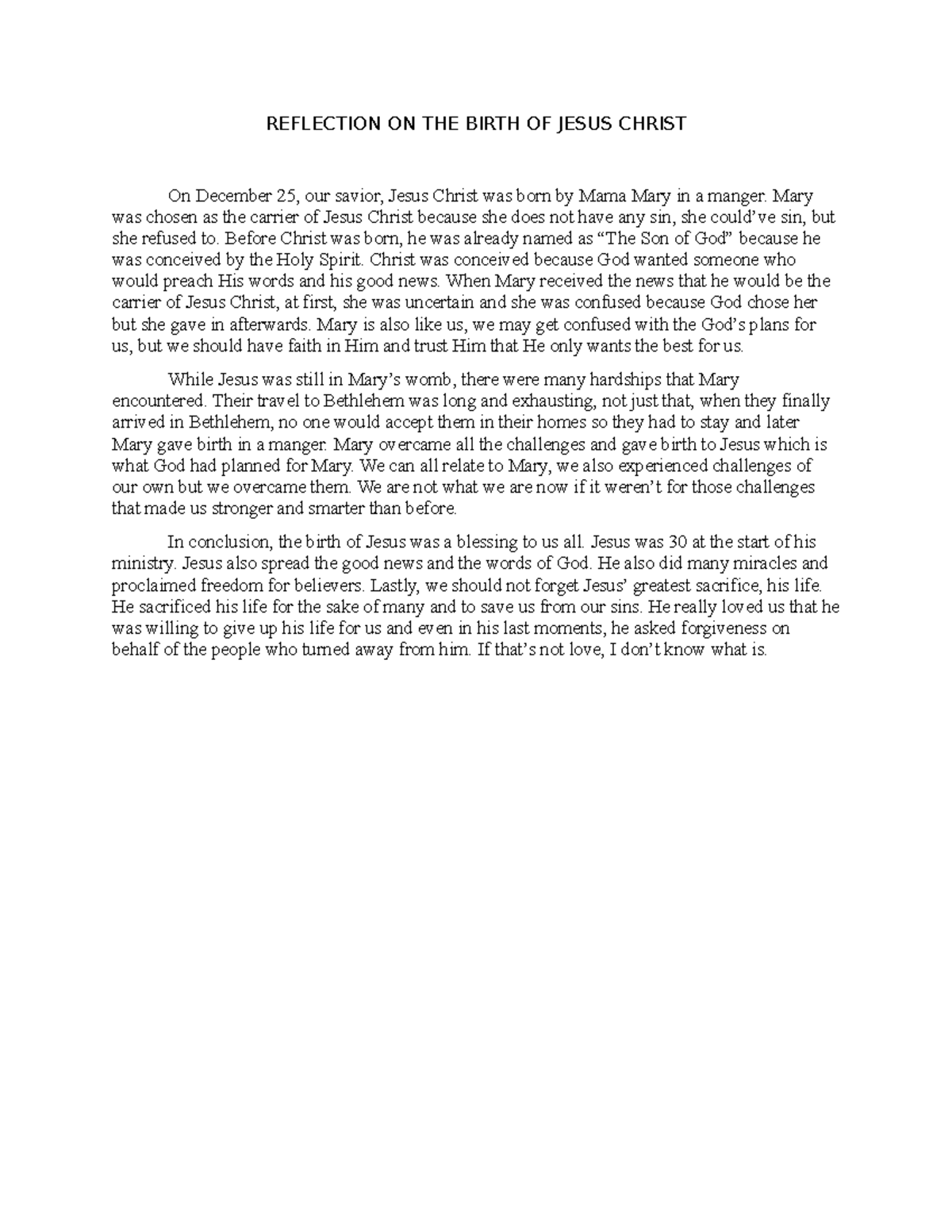 Reflection on the Birth of Jesus - REFLECTION ON THE BIRTH OF JESUS ...