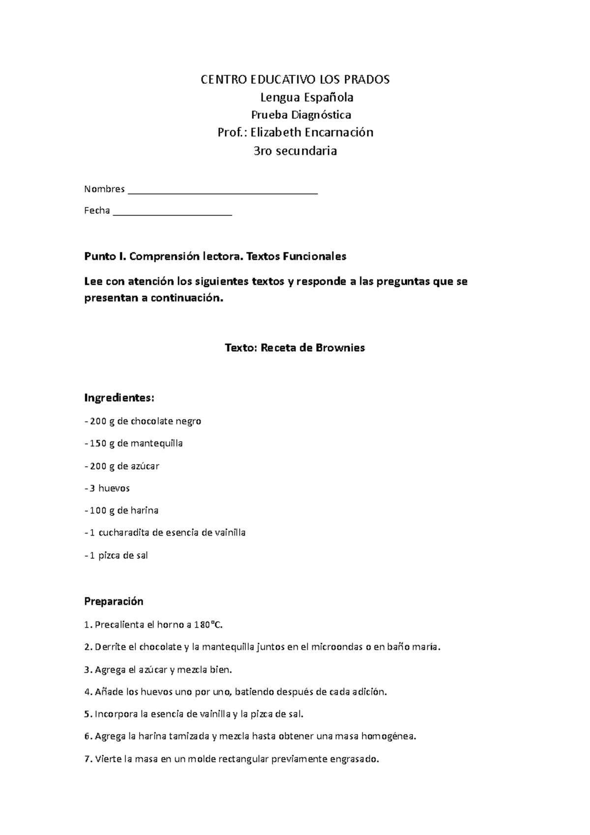 Prueba Diagnóstica - Diagnostica de Español - CENTRO EDUCATIVO LOS ...