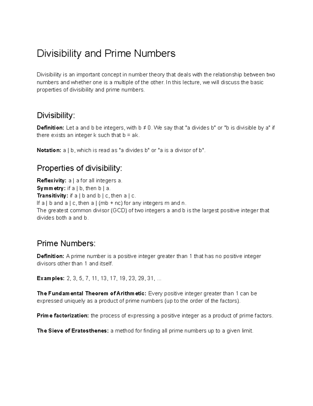 Foundations of Mathematical Reasoning (MAT-0092) Lecture 14 - Divisibility and Prime Numbers ...