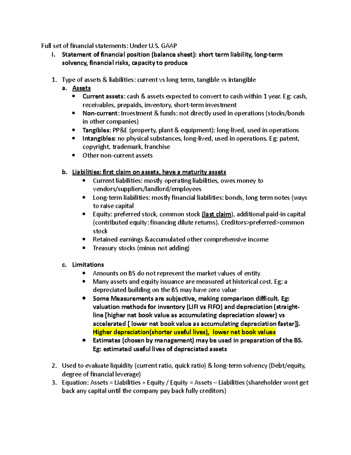 Full set of financial statements - GAAP I. Statement of financial ...