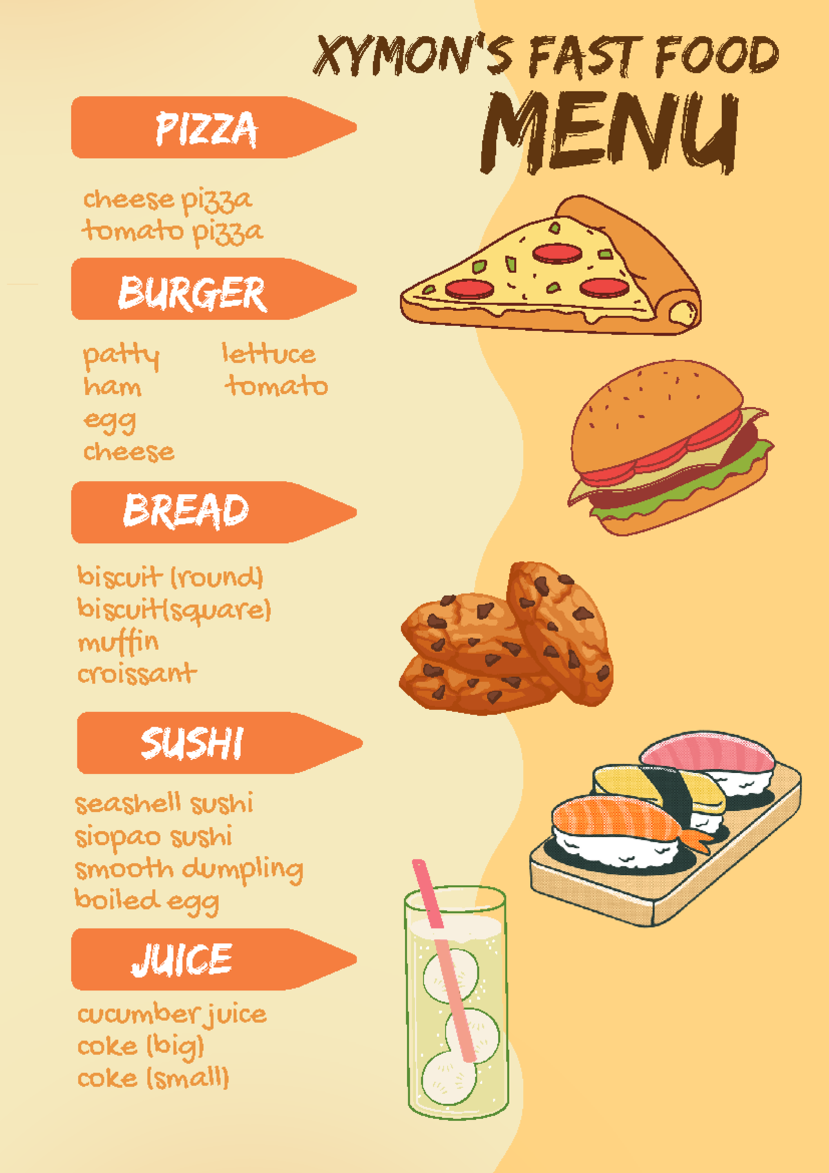 Orange and Brown Illustration Fast Food Food Menu - English as Academic ...