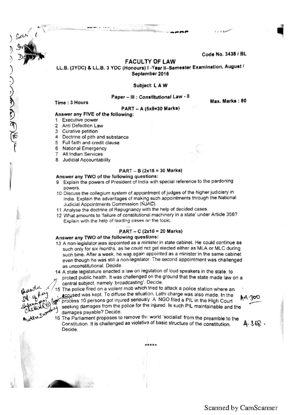 All question papers Constitutional law ii - LLB LAW (Honors - Studocu