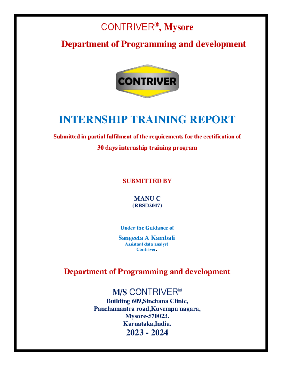 Contriver project(Manu C) - CONTRIVER®, Mysore Department of ...