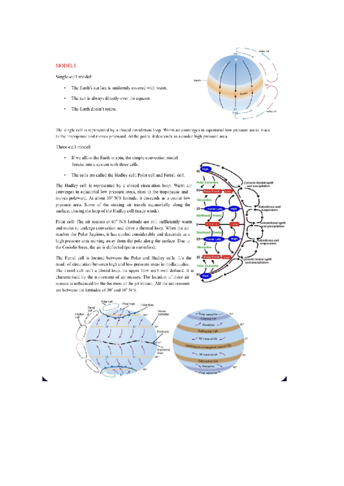 Meteorology-28 - notes - Hadley cel Cold H MODELS model: Equator Hot ...