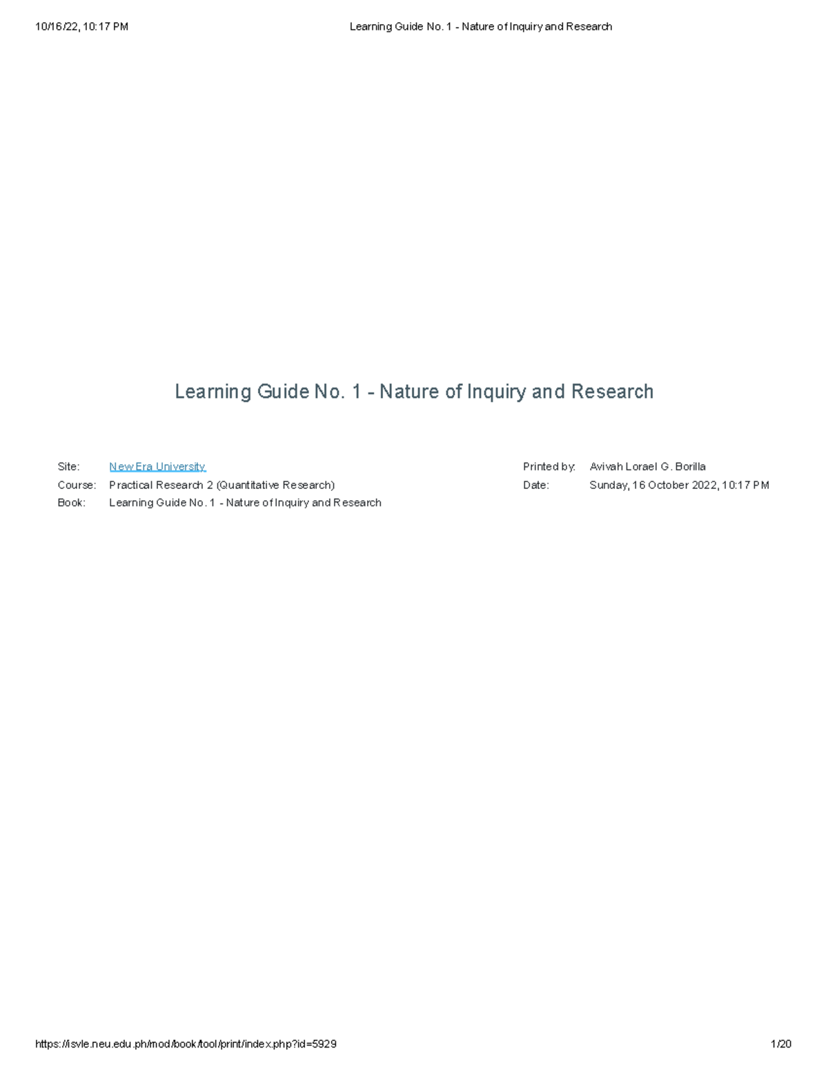 Learning Guide No. 1 - Nature of Inquiry and Research - Learning Guide ...