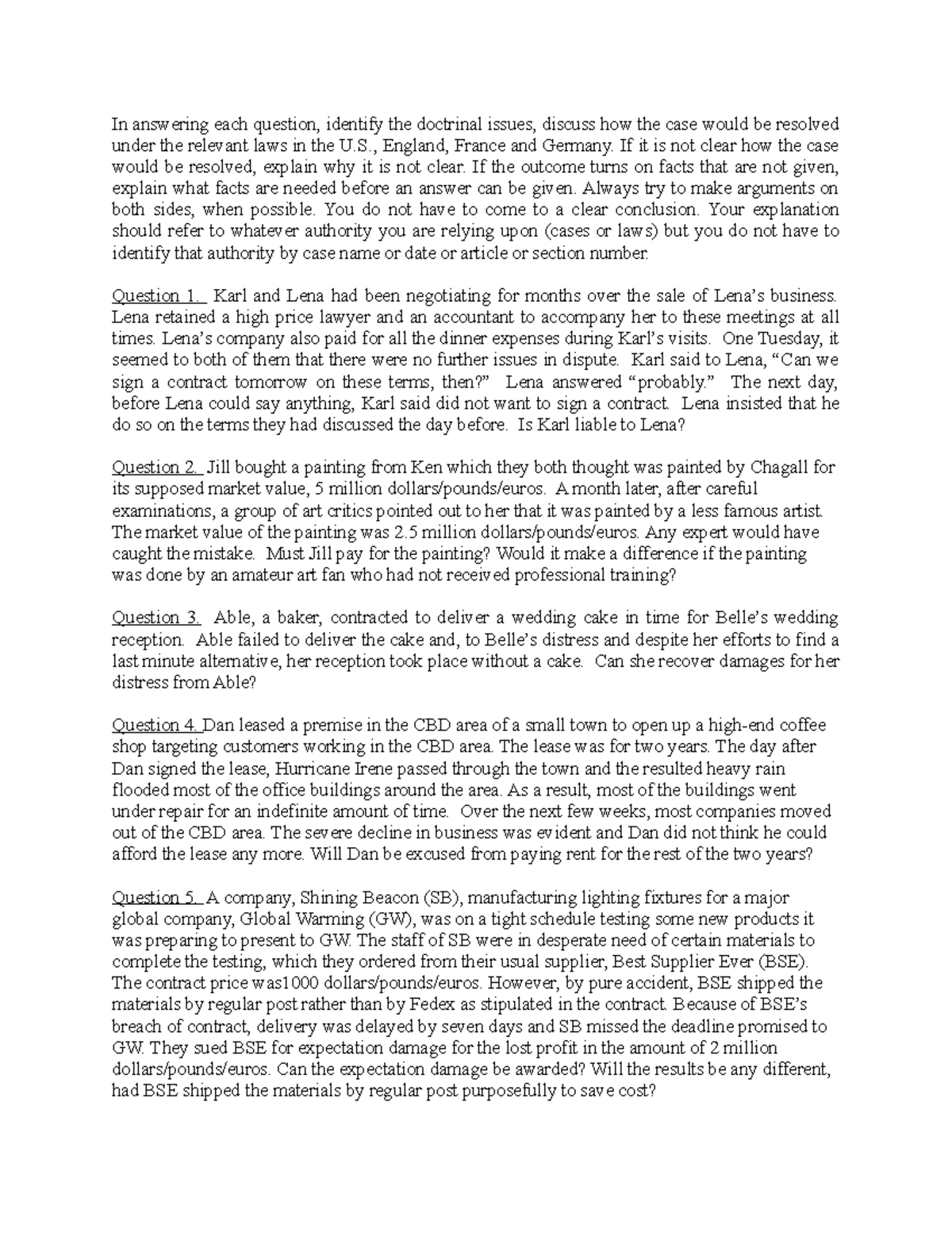 Sample questions - In answering each question, identify the doctrinal ...