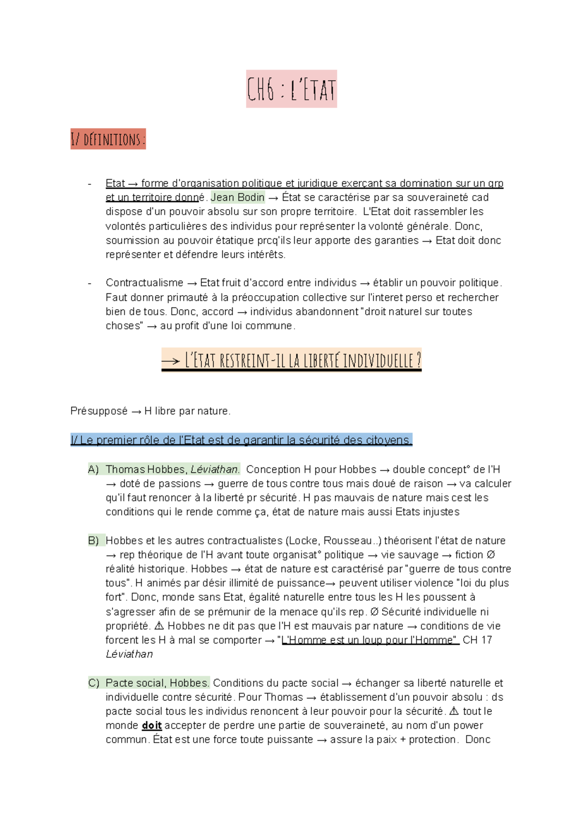 CH6 L'ETAT - fiche revision notion Etat philosophie - CH6 : l’Etat I ...