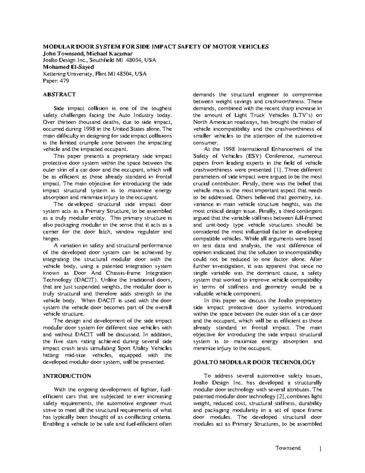 Door test crash procedure - MODULAR DOOR SYSTEM FOR SIDE IMPACT SAFETY ...