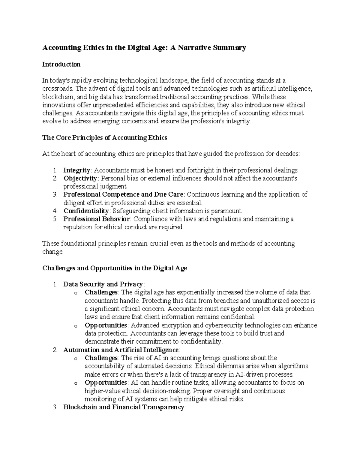 Accounting Ethics in the Digital Age Narrative - Accounting Ethics in ...