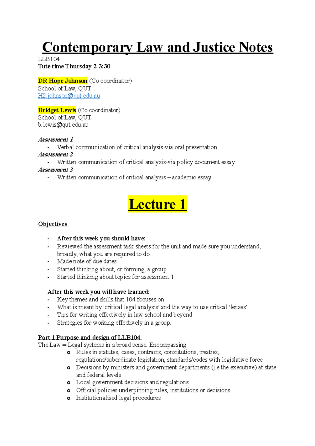 Contemporary Law and Justice Notes - Contemporary Law and Justice Notes ...