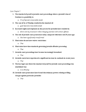 Chapter 6 Juvenile Quiz - Quiz Chapter 6 Intake officers: a. Have broad ...