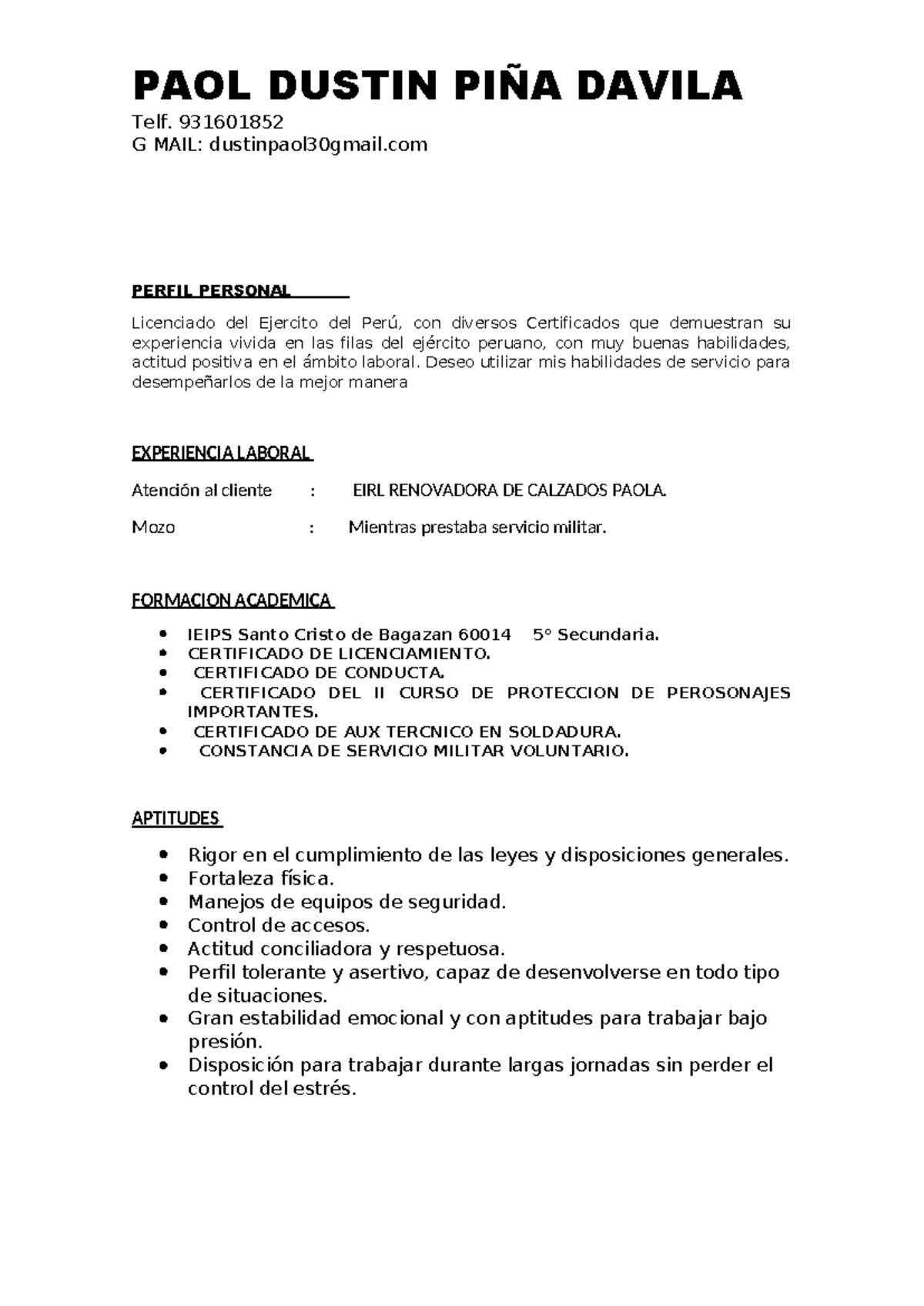 Perfil Personal - JIHIO44TJJNFNFND DNDKSN K3DCREC - PAOL DUSTIN PIÑA ...