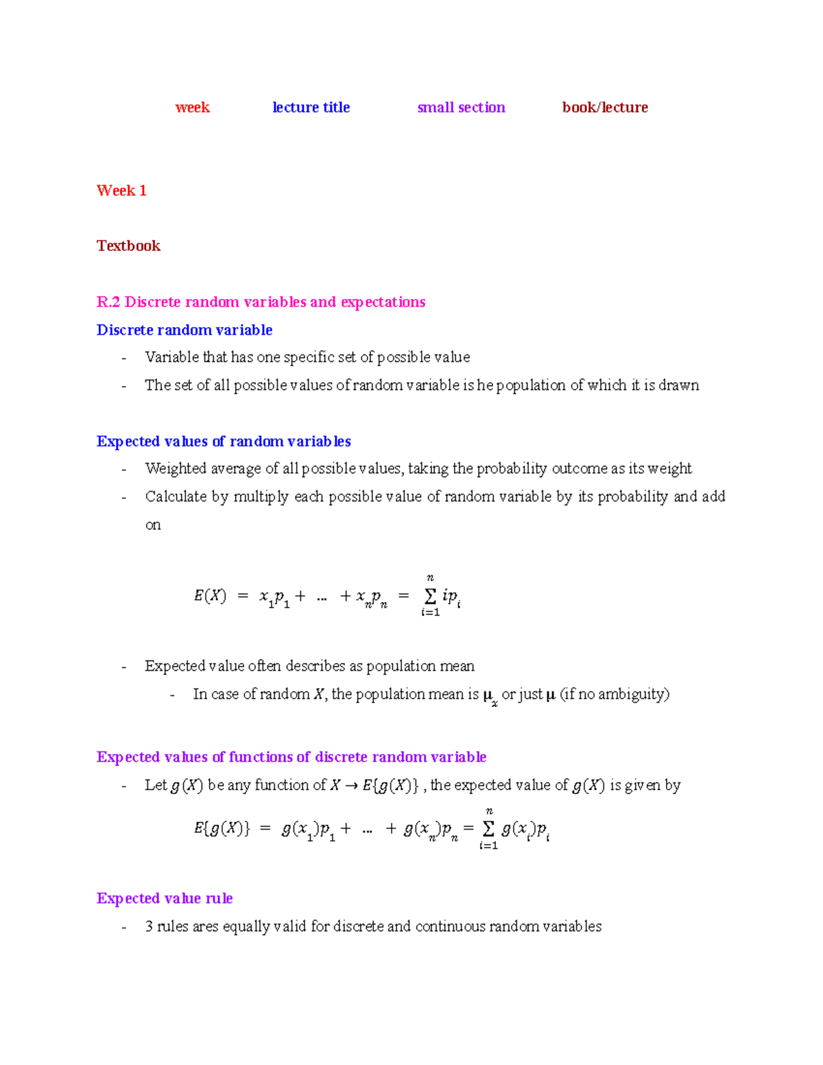 Ecmt 1020 Notes Week 1 4 Week Lecture Title Small Section Booklecture Week 1 Textbook R