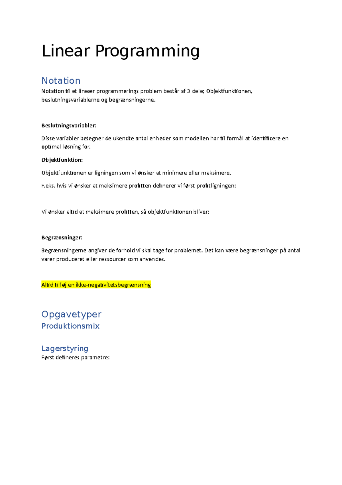 Linear Programming - Noter til lineær programmering i faget operation ...