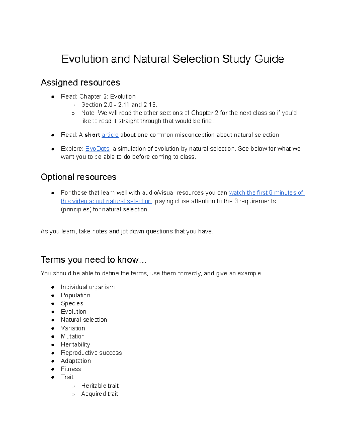 Copy of C02 Evolution and Natural Selection Study Guide - Evolution and ...