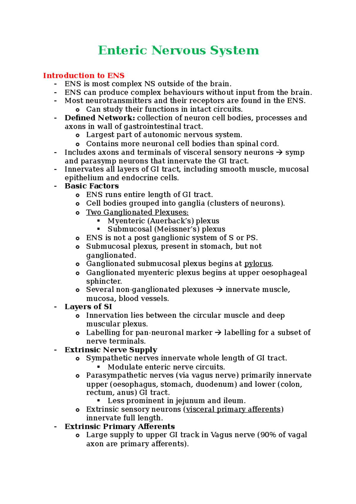 Enteric Nervous System - Enteric Nervous System Introduction to ENS ...