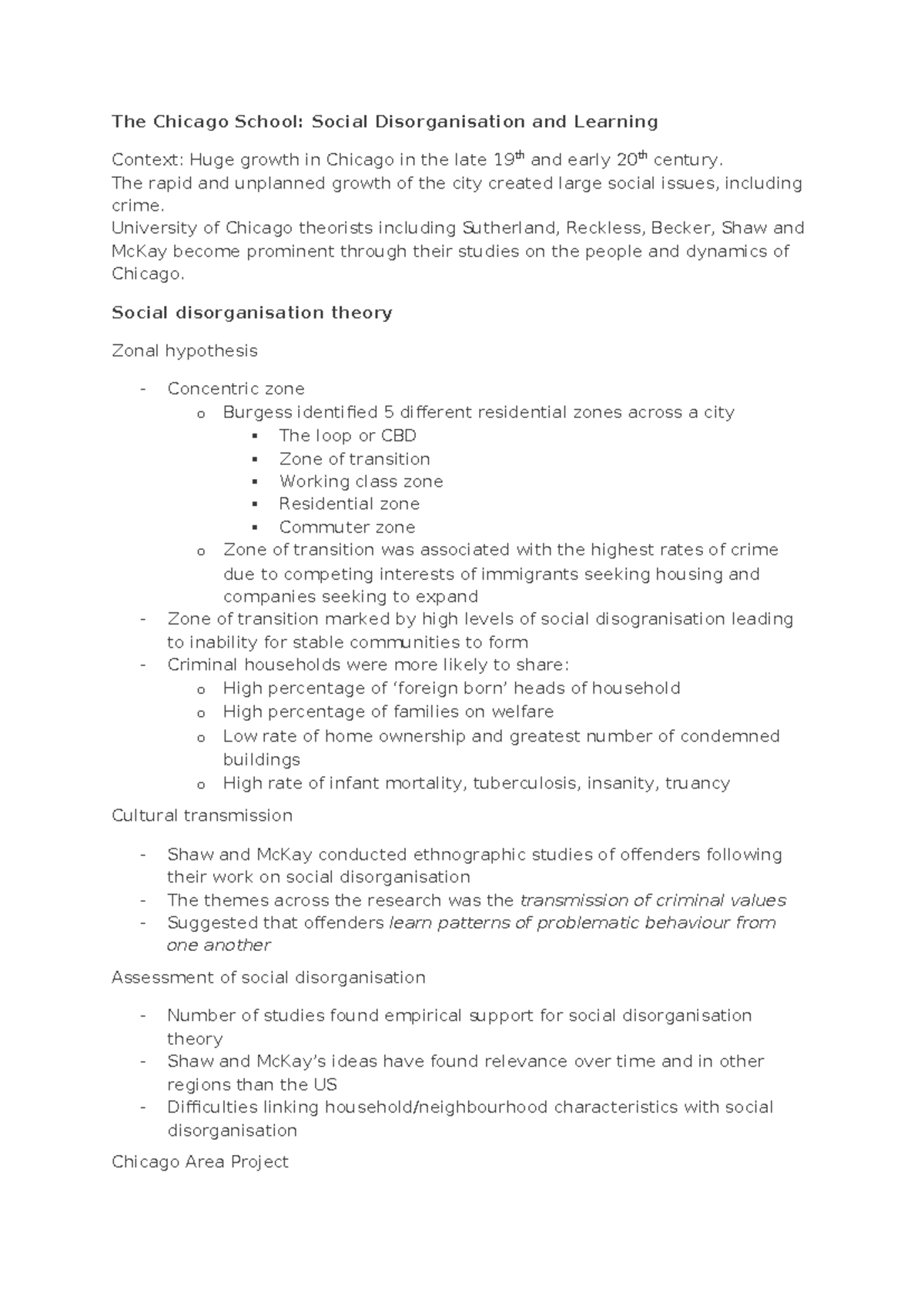 ITC - Week 4 - Lecture notes - The Chicago School: Social ...